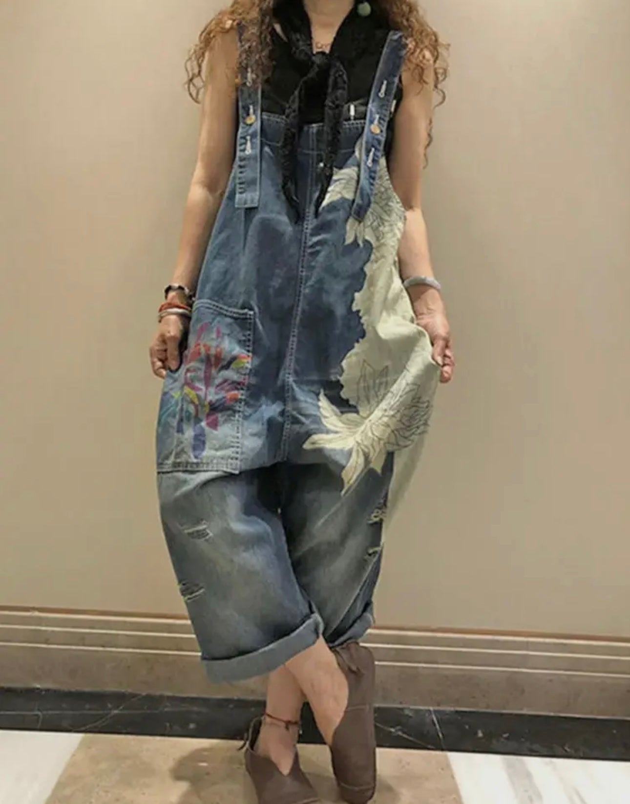 Denim Hand Painted Overalls – BLOSSOMS BOUTIQUE